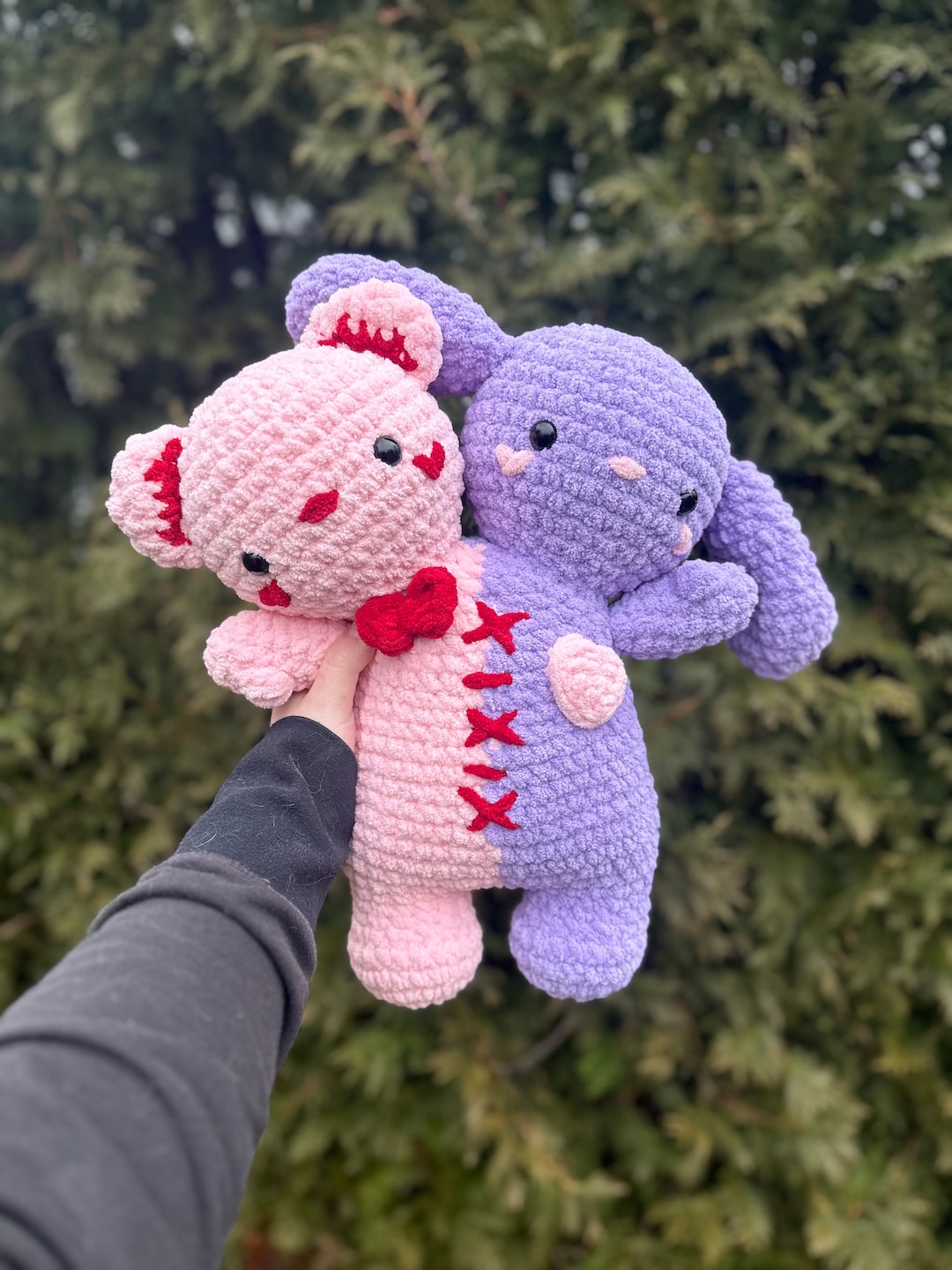 Crochet Vday Two Headed Plush Crochet Bunny/bear Plushie Stuffed ...