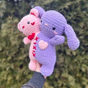 Crochet Vday Two Headed Plush Crochet Bunny/bear Plushie Stuffed ...
