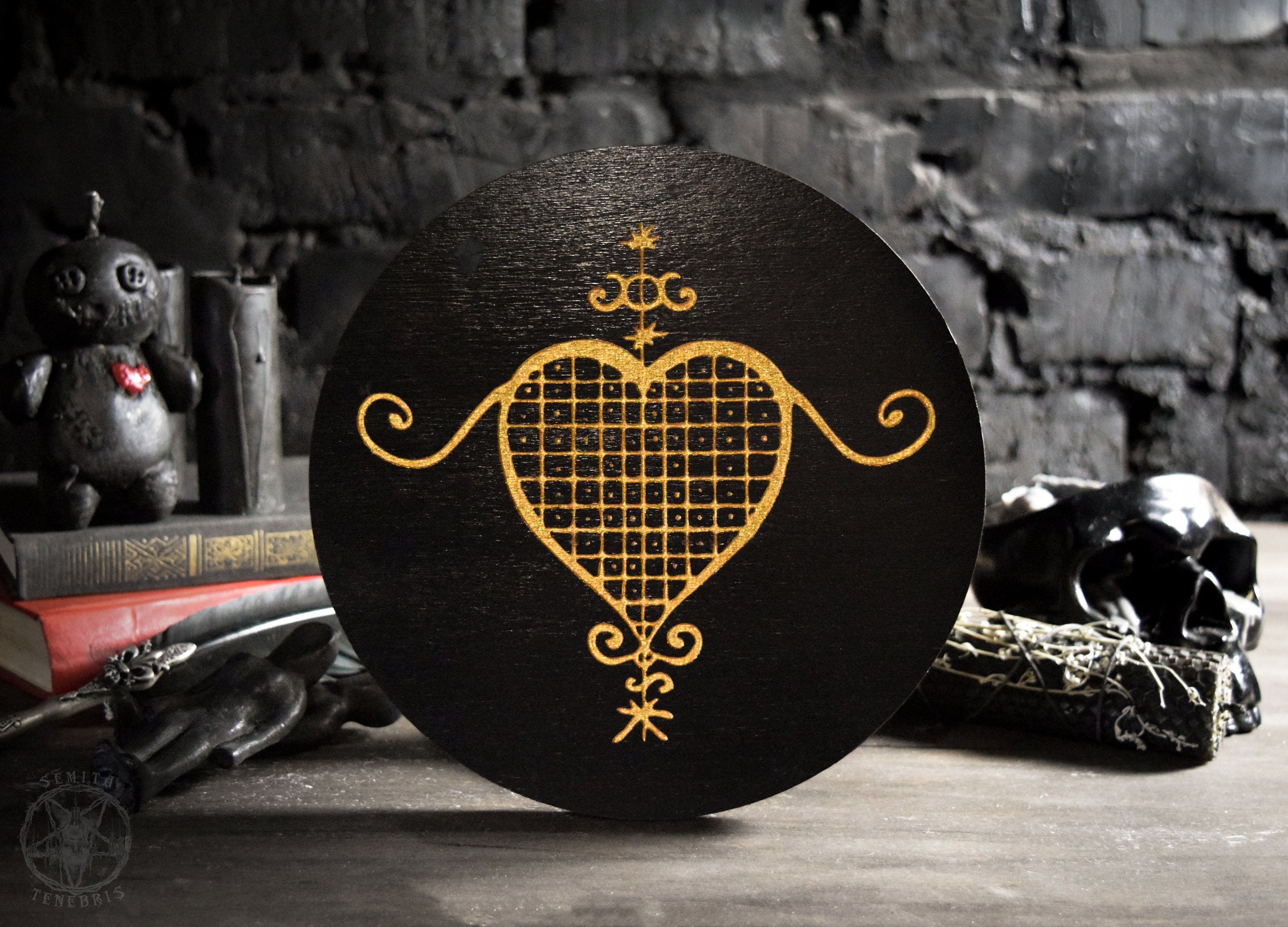 Loa Erzulie Dantor veve Wooden Vodou Altar Pentacle | Etsy