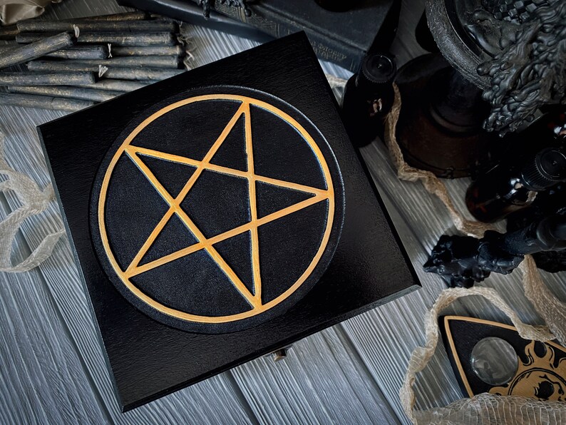 Wooden Box Pentagram | Black & Gold - Etsy