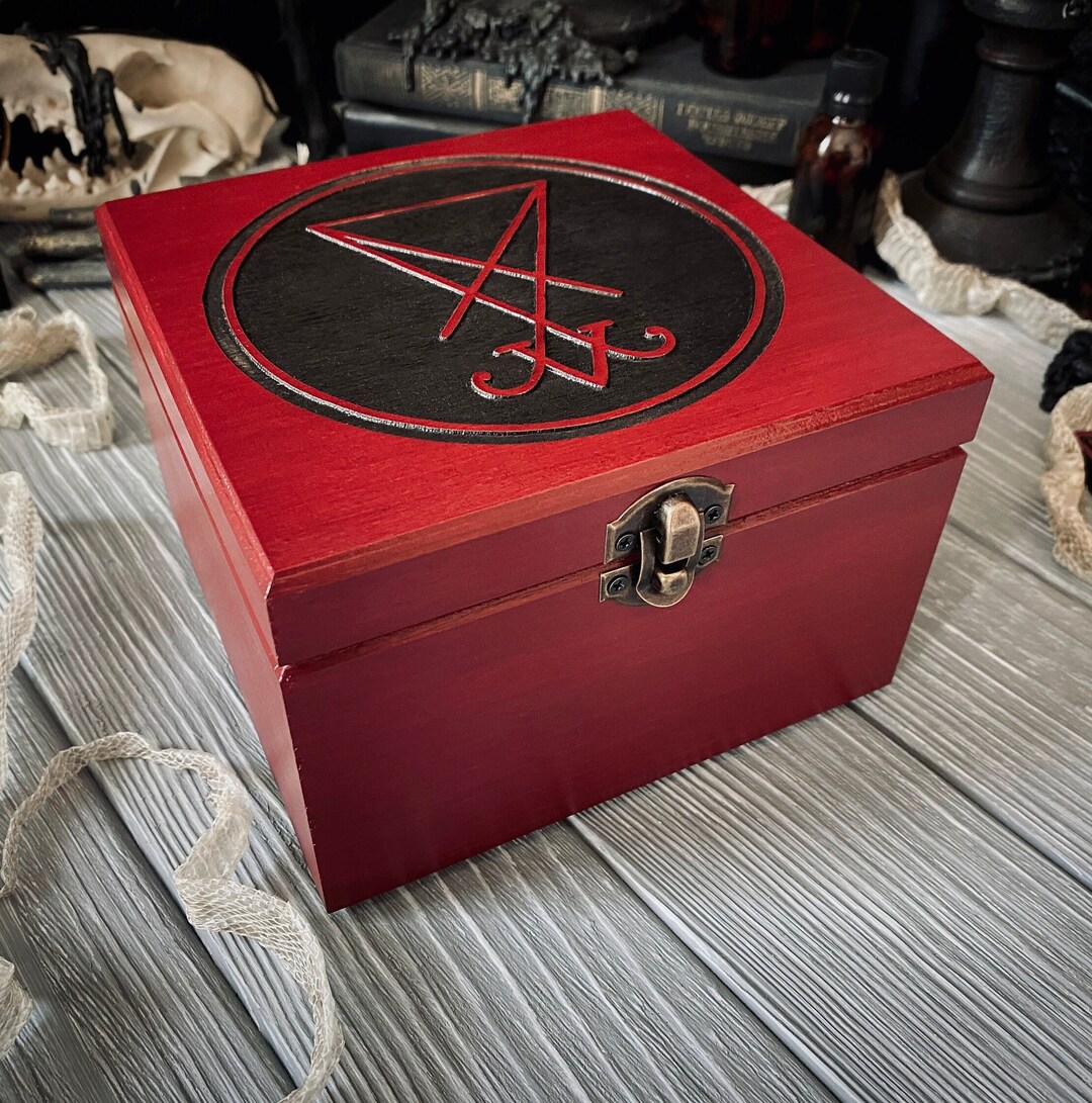Wooden Box Sigil Lucifer | Burgundy & Black - Etsy
