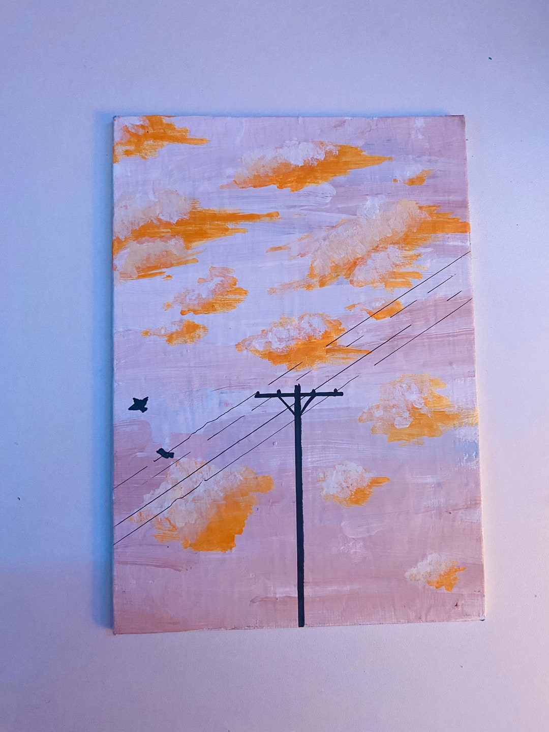 Cloudy Pastel Powerlines Painting - Etsy