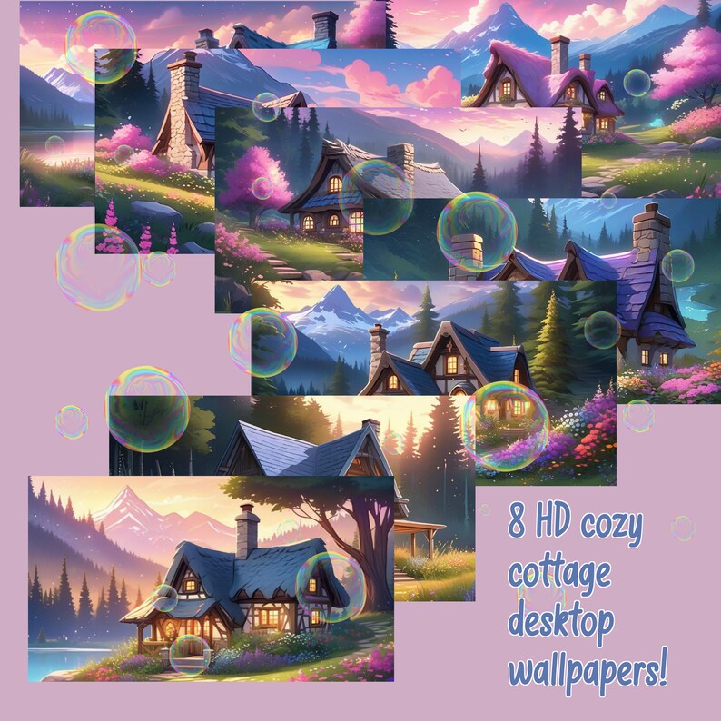 Cozy Cottage Kawaii Anime Desktop Wallpaper Backgrounds - Etsy