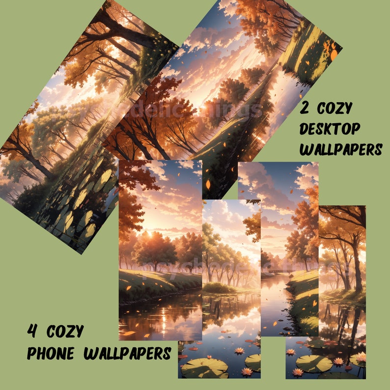 Cozy Kawaii Autumn Trees Desktop Wallpaper - Etsy