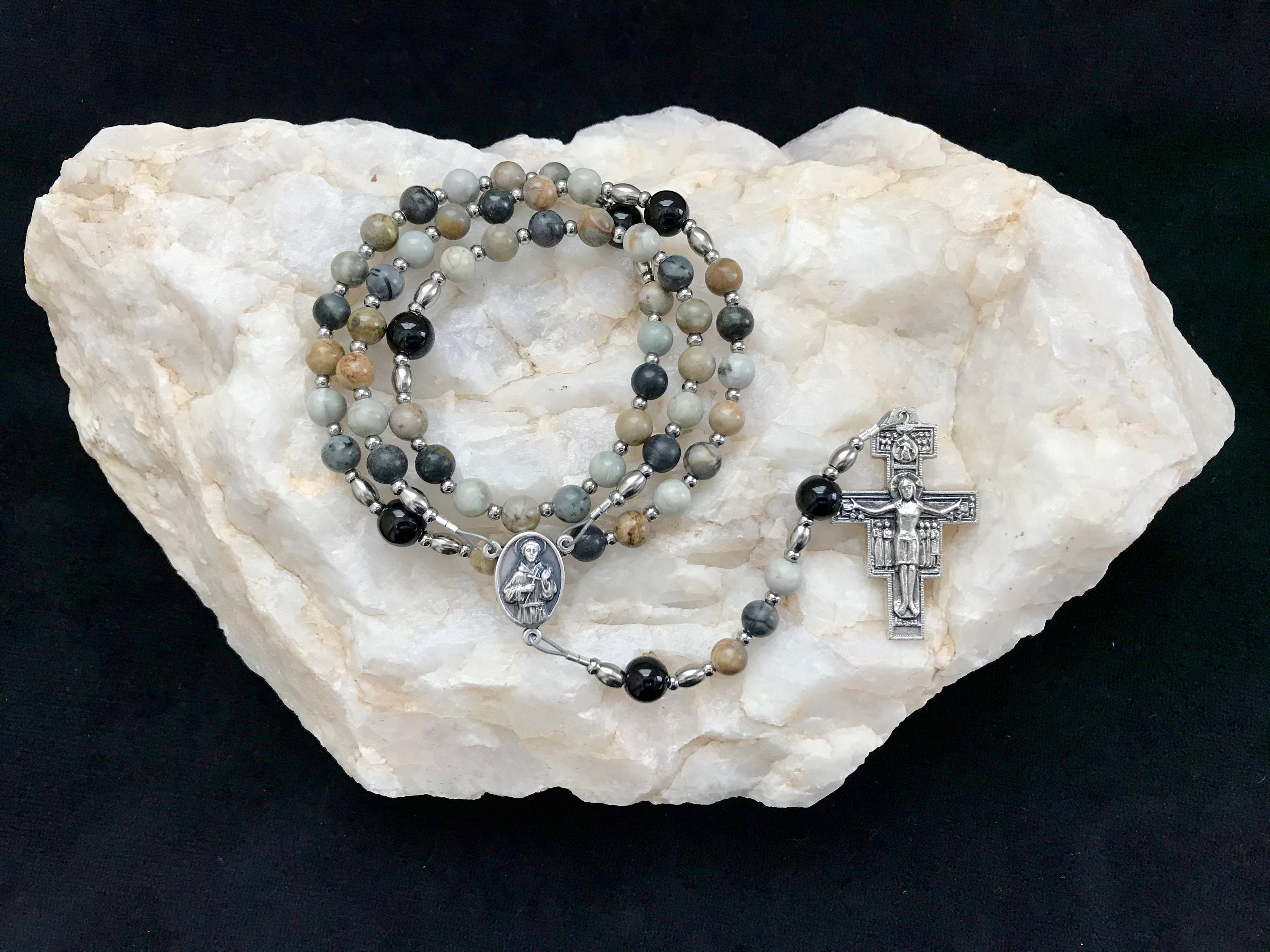Picasso Jasper, Black Onyx and Stainless Steel 5 Decade Catholic ...