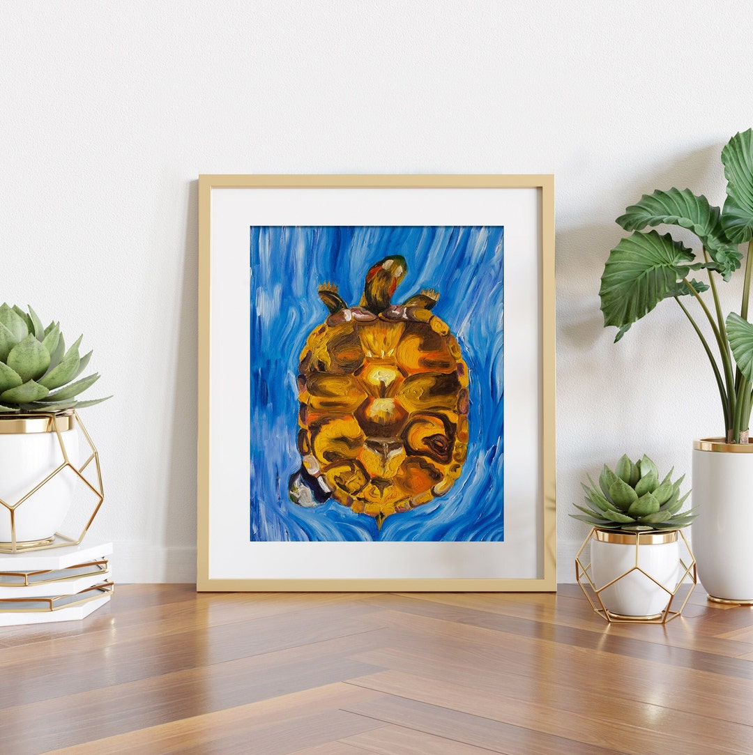 Tortuga Red-eared Slider Turtle Oil Painting Art Print - Ocean-inspired ...