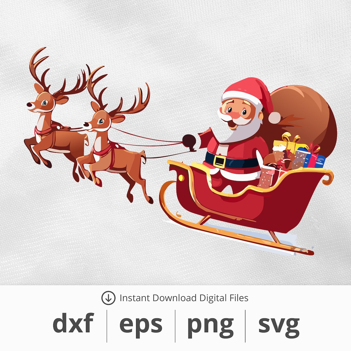 Merry Christmas Santa Claus Reindeer Sled - Instant Digital Download ...