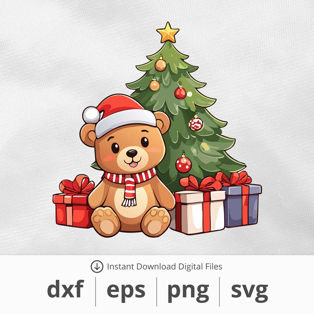 Teddy Bear Sitting by Christmas Tree and Gifts - Digital Download Dxf ...