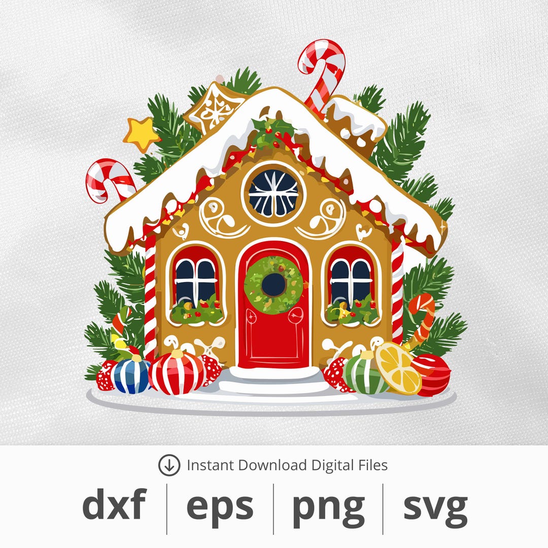 Merry Christmas Gingerbread House - Digital Download Dxf, Eps, Png, Svg ...