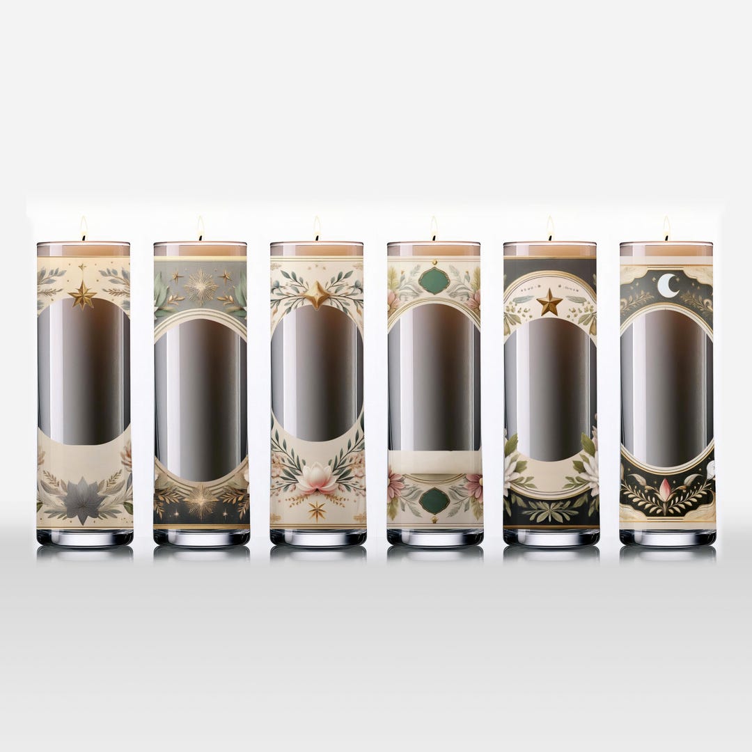 Six Tall Cylinder Remembrance Celestial Candle Labels - Instant Digital ...