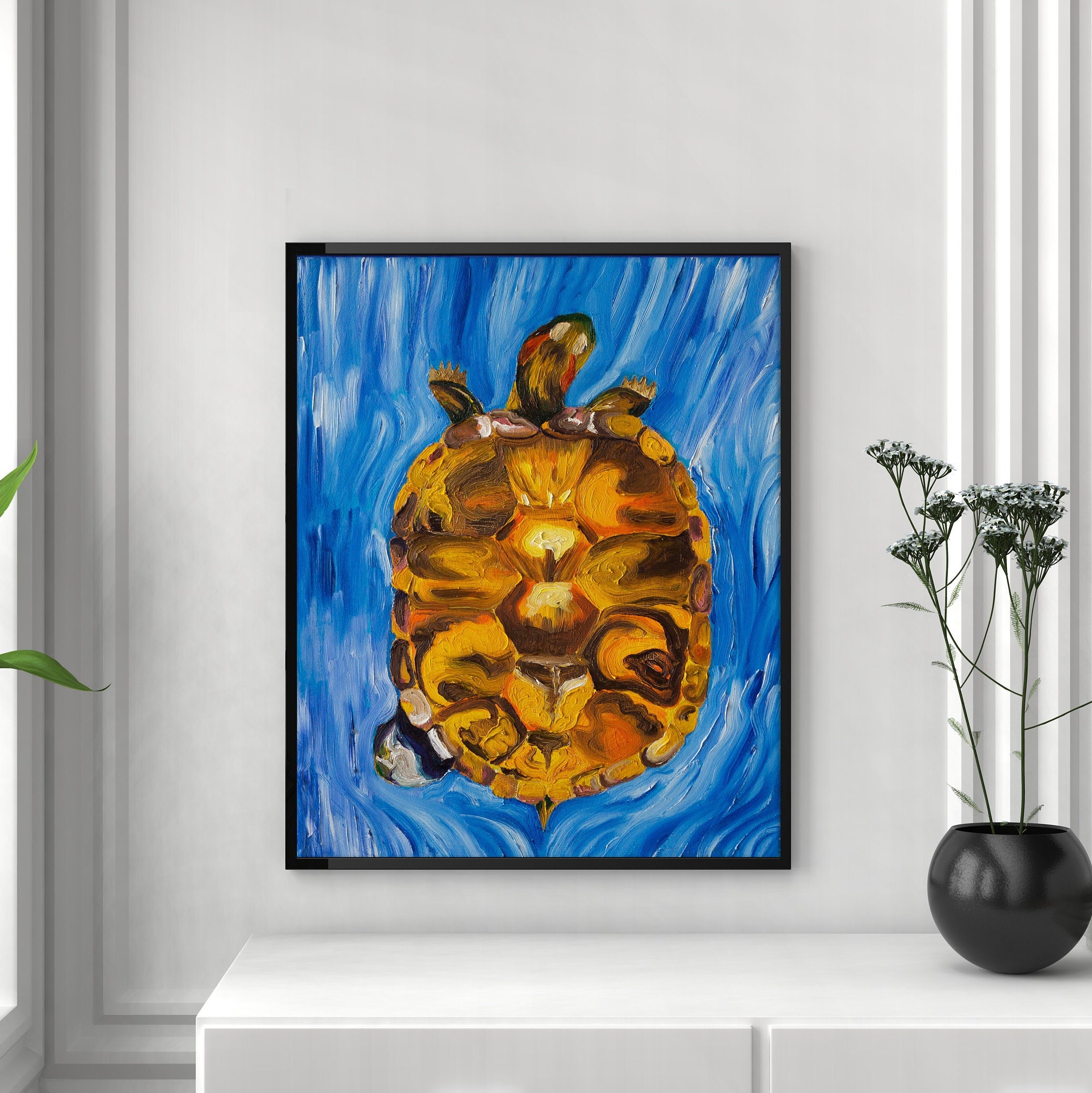 Tortuga Red-eared Slider Turtle Oil Painting Art Print - Ocean-inspired ...