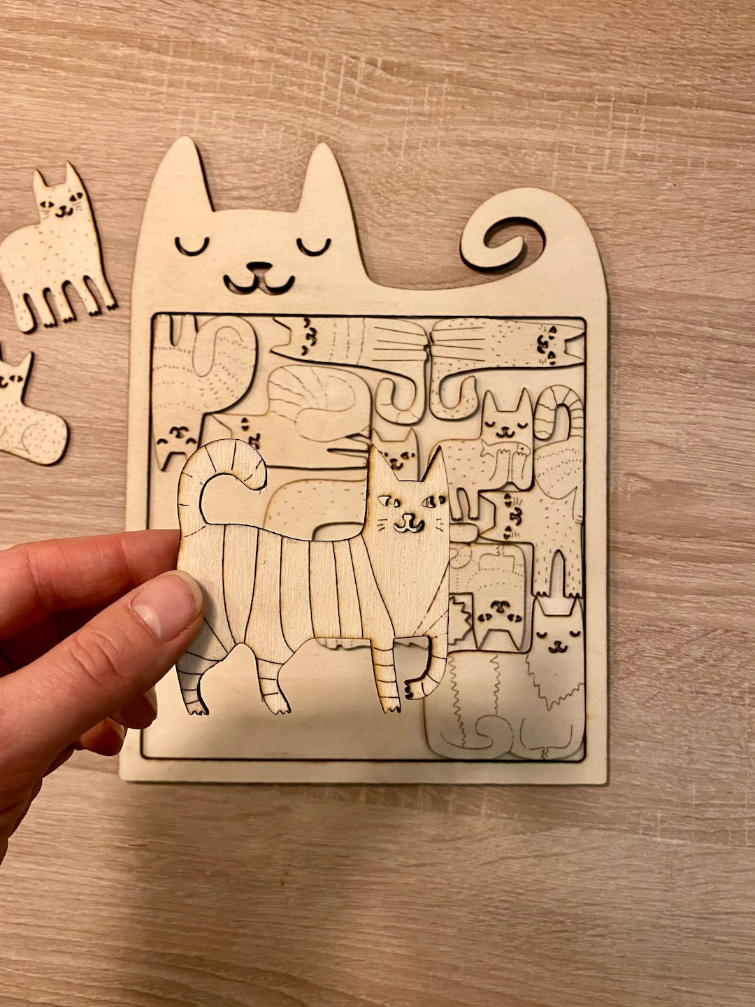 Tetris Tangram Wooden Puzzle Cats - Etsy