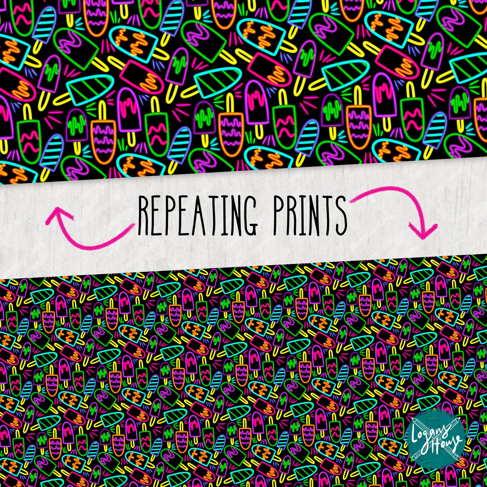 Digital Scrapbooking Paper Kit | Neon Rainbow Treats Repeating Patterns ...