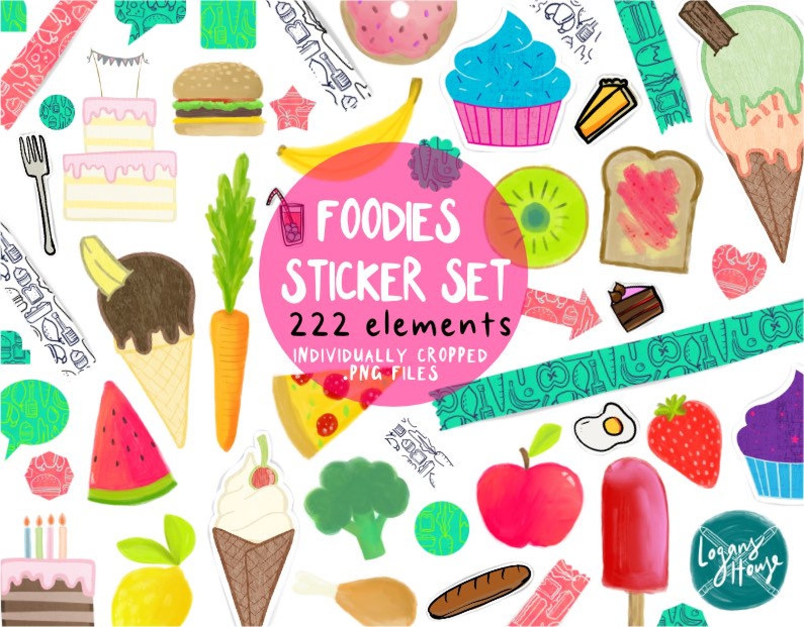 Foodie Digital Sticker Set: 222 Hand Drawn Food Stickers (PNG) - Etsy