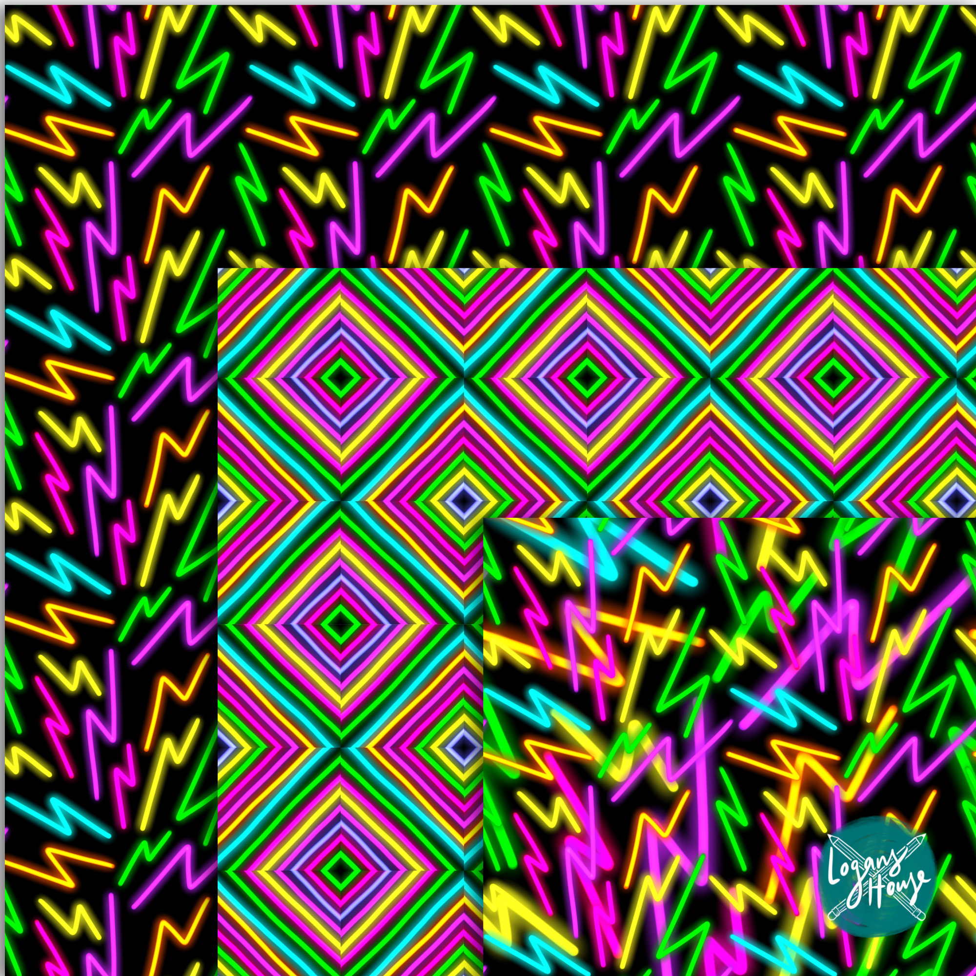 Digital Scrapbooking Paper Kit | Rainbow Neon Repeating Patterns ...