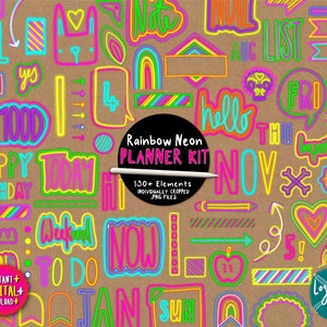 Neon Rainbow Planner Sticker Set | Hand Drawn Printable Stickers | for ...