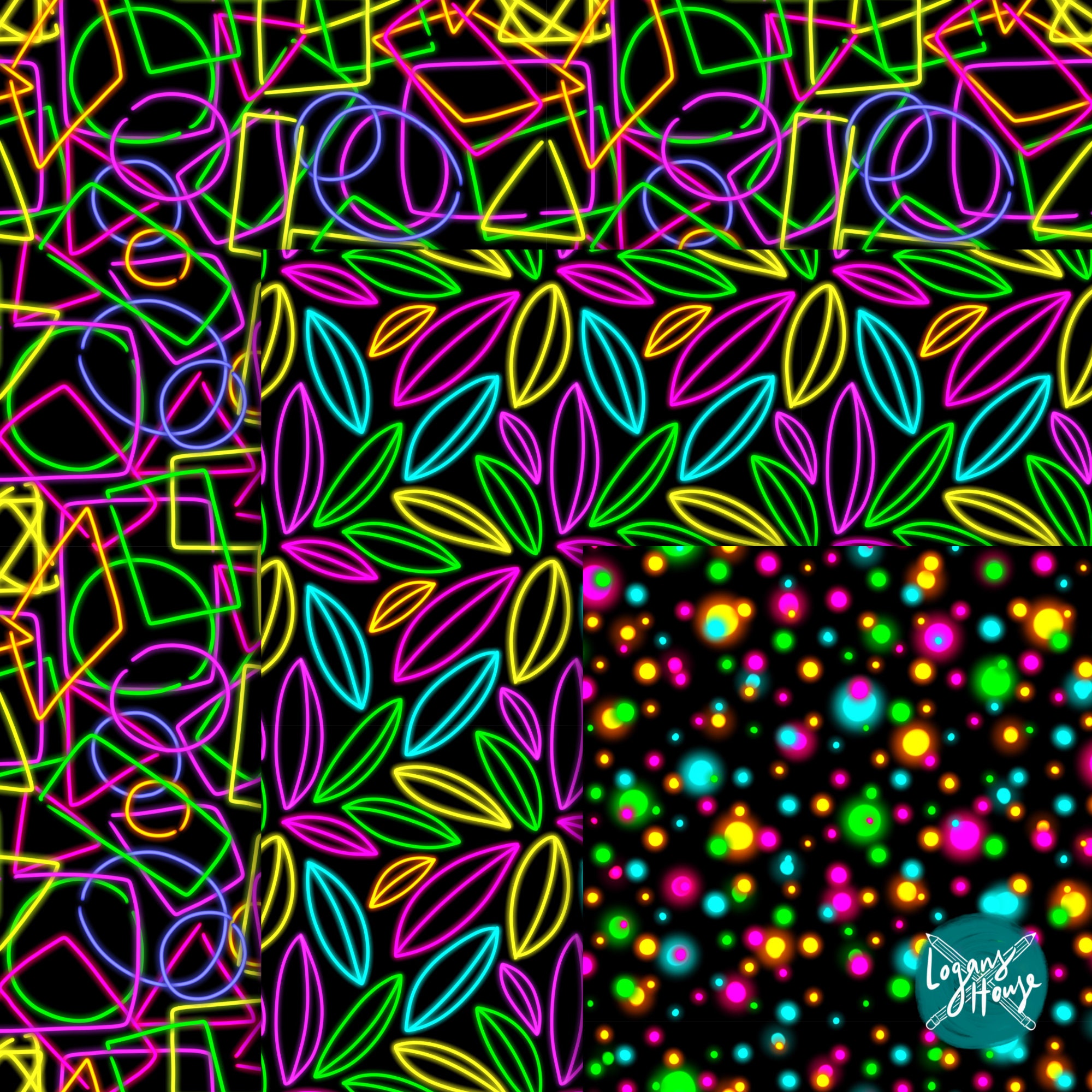 Digital Scrapbooking Paper Kit | Rainbow Neon Repeating Patterns ...