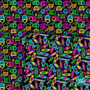 Digital Scrapbooking Paper Kit | Neon Rainbow Treats Repeating Patterns ...