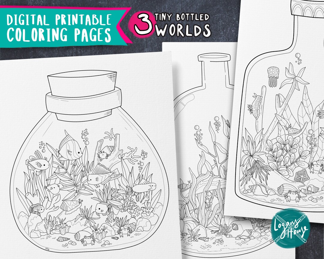 Under Water Terrarium Worlds Digital Colouring Pages | Downloadable ...