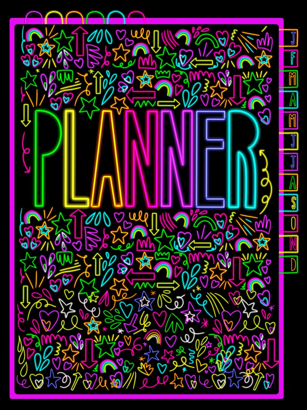 Rainbow Neon Digital Planner: Monthly Weekly Budget (PDF) PORTRAIT - Etsy