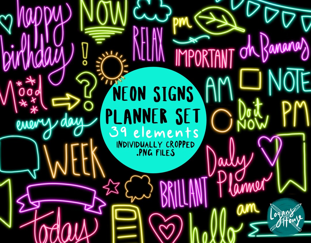 Neon Word Set Sticker Set | Hand Drawn Printable Stickers | for Digital ...