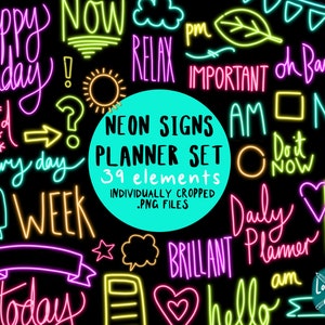 Neon Word Set Sticker Set | Hand Drawn Printable Stickers | for Digital ...