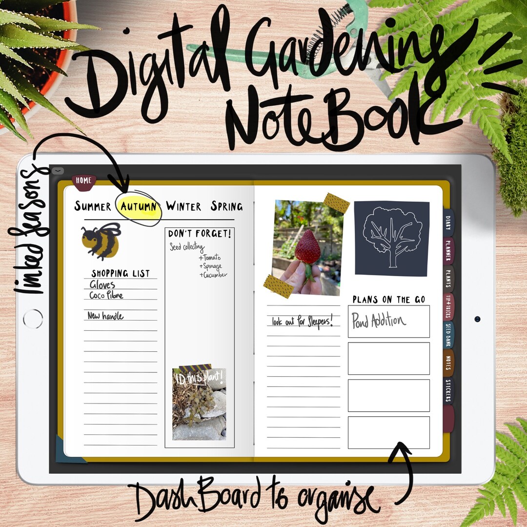 Digital Gardening Note Book + Stickers | Mustard Autumn Colors ...
