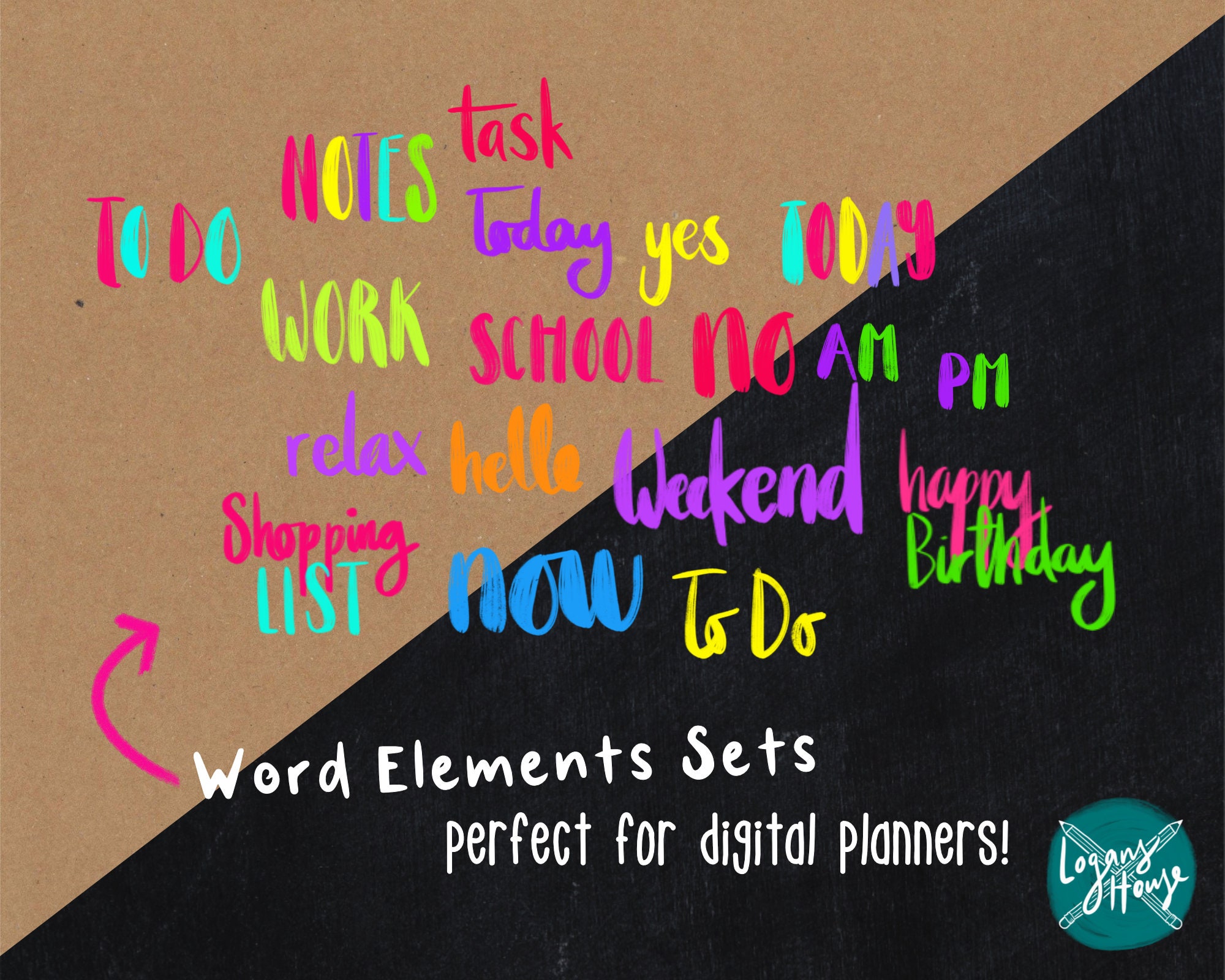 Rainbow Chalk Planner Element Set Hand Drawn Printable Stickers for ...