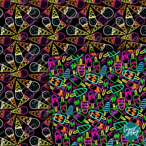 Digital Scrapbooking Paper Kit | Neon Rainbow Treats Repeating Patterns ...