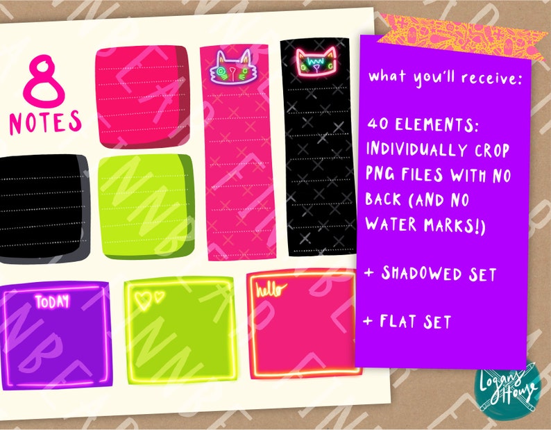 Neon Cats Planner Sticker Set Hand Drawn Printable Stickers - Etsy