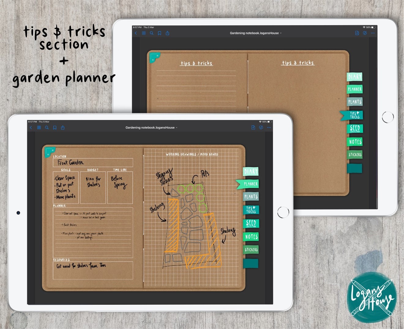 Digital Garden & Plant Planner Journal | Sticker Set | 8 Tab Notebook ...