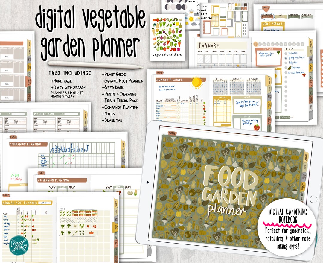 Digital Planner Vegetable Garden Journal | 10 Tab Notebook | Element ...