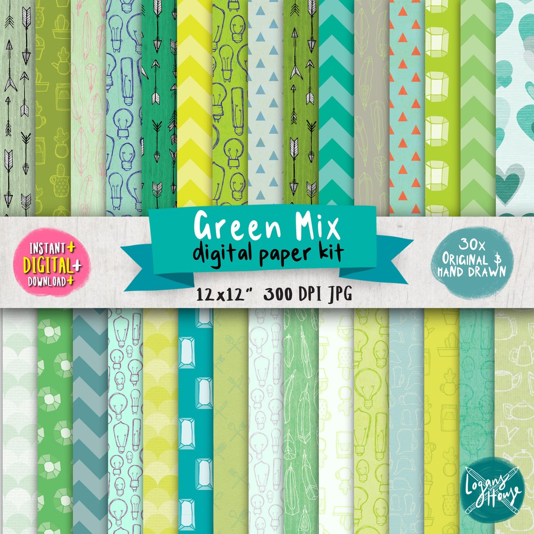 Digital Scrapbooking Paper Kit Green Kit Instant Download - Etsy