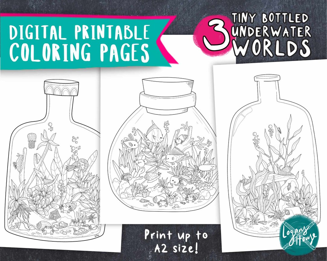 Under Water Terrarium Worlds Digital Colouring Pages - Etsy