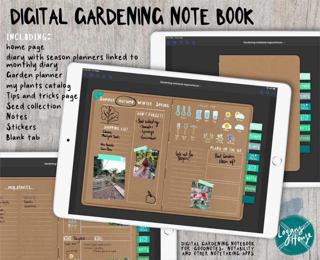 Digital Garden & Plant Planner Journal | Sticker Set | 8 Tab Notebook ...
