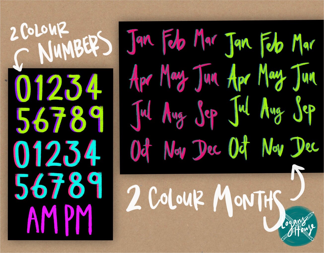 Neon Chalk Words Numbers Digital Planner Sticker Set | Handdrawn ...