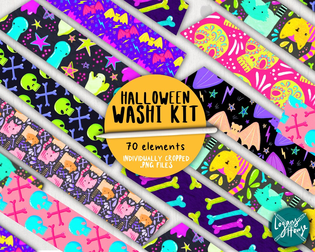 Digital Washi Tape Clip Art Halloween Kit Set | 70 Elements Digital ...