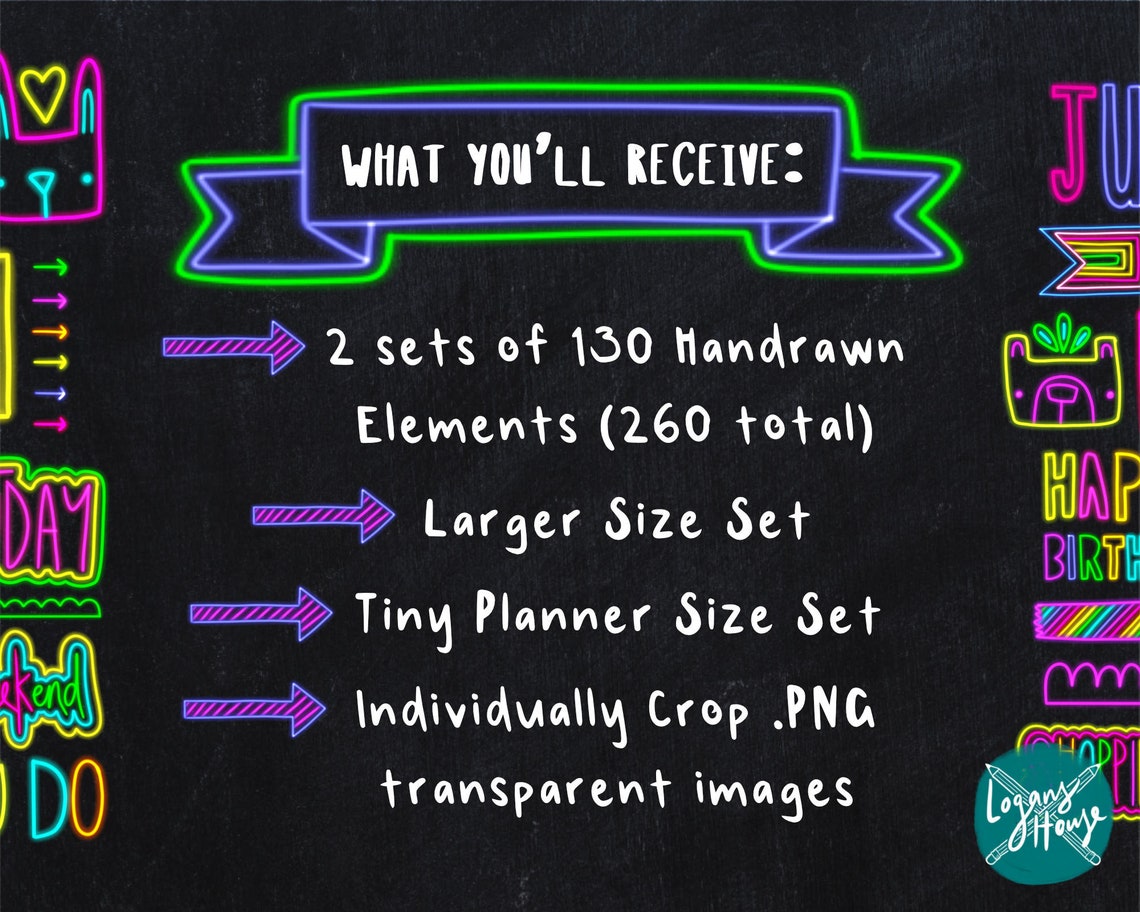 Neon Rainbow Planner Sticker Set Hand Drawn Printable Stickers for ...