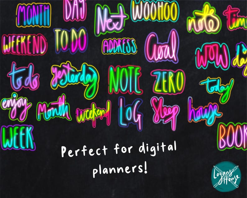 Neon Rainbow Planner Sticker Set 2 | Hand Drawn Printable Stickers ...