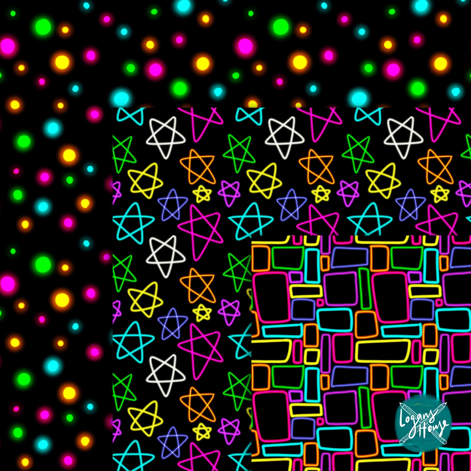 Digital Scrapbooking Paper Kit | Rainbow Neon Repeating Patterns ...