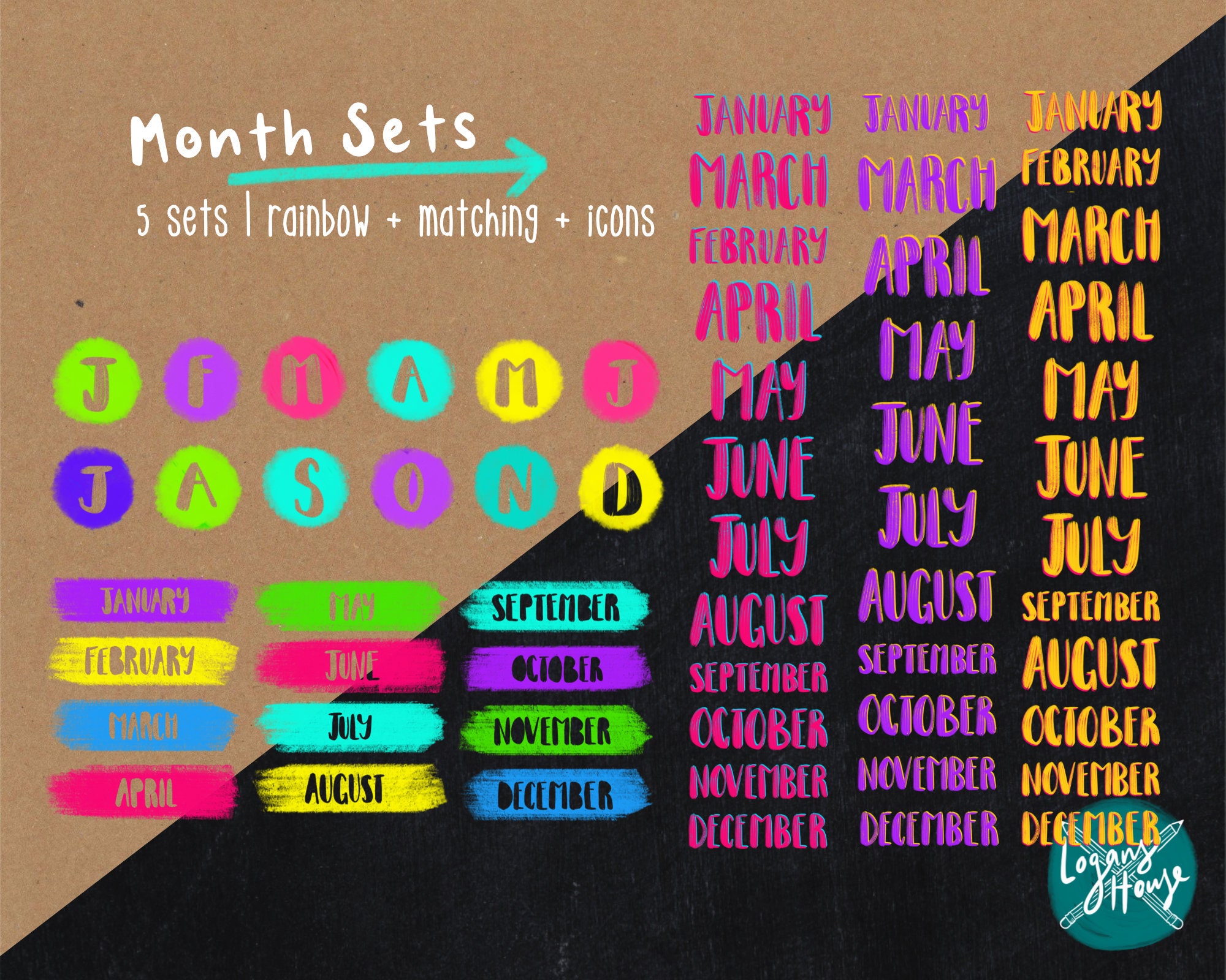 Rainbow Chalk Planner Element Set | Hand Drawn Printable Stickers | for ...