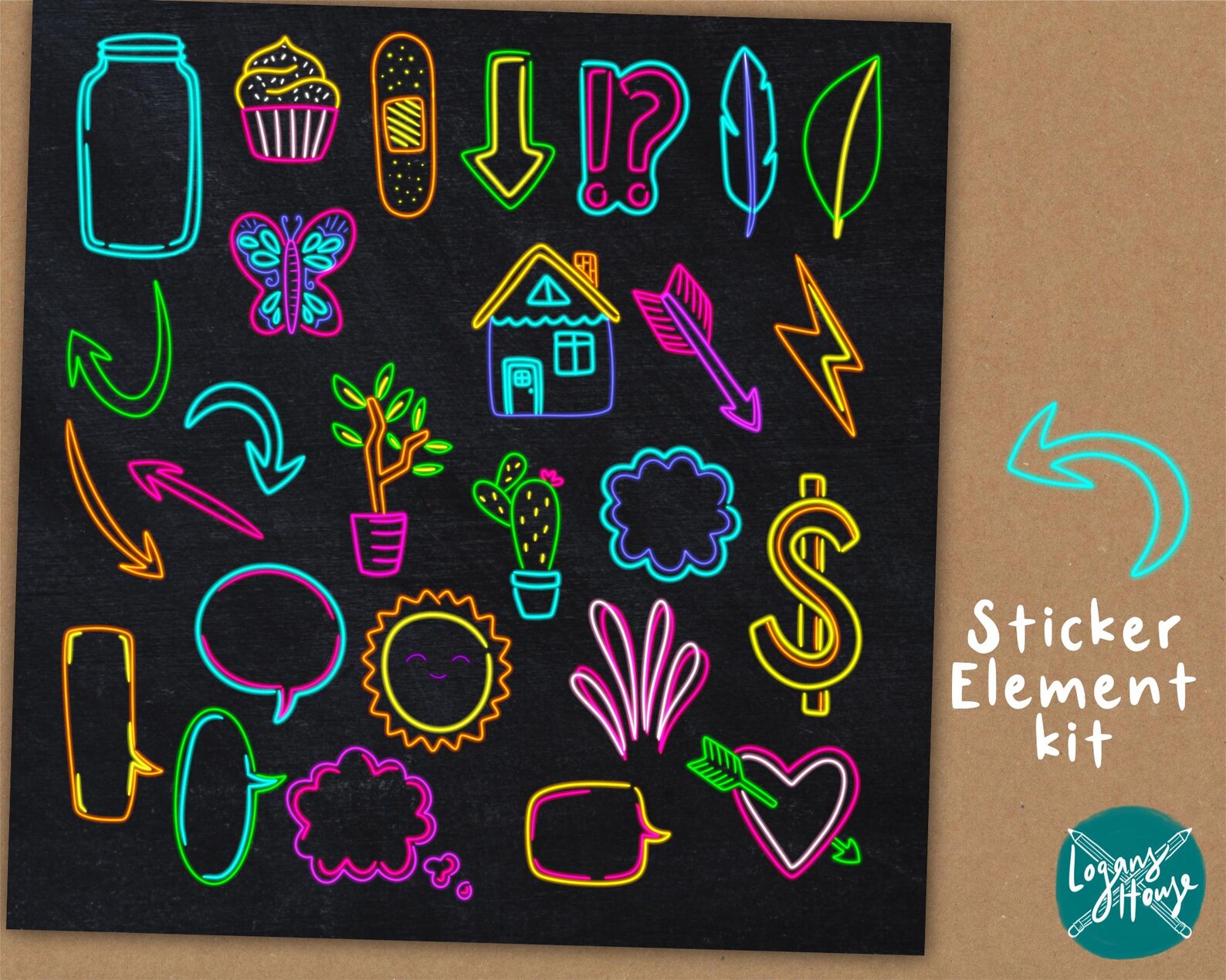 Neon Rainbow Planner Sticker Set 2 | Hand Drawn Printable Stickers ...