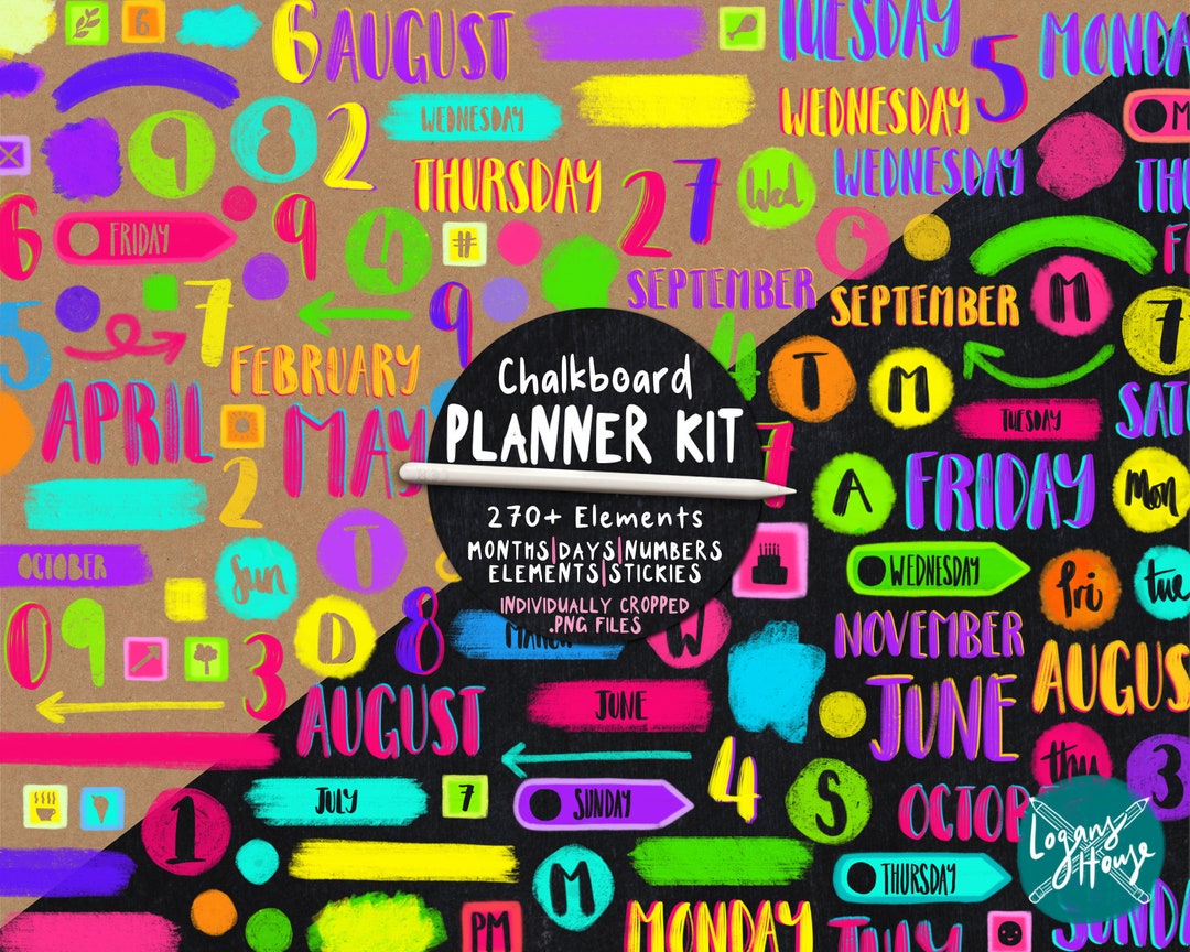 Rainbow Chalk Planner Element Set | Hand Drawn Printable Stickers | for ...