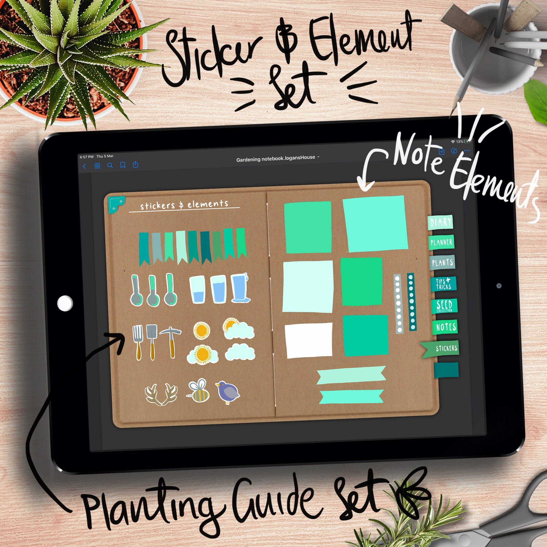 Digital Garden & Plant Planner Journal | Sticker Set | 8 Tab Notebook ...