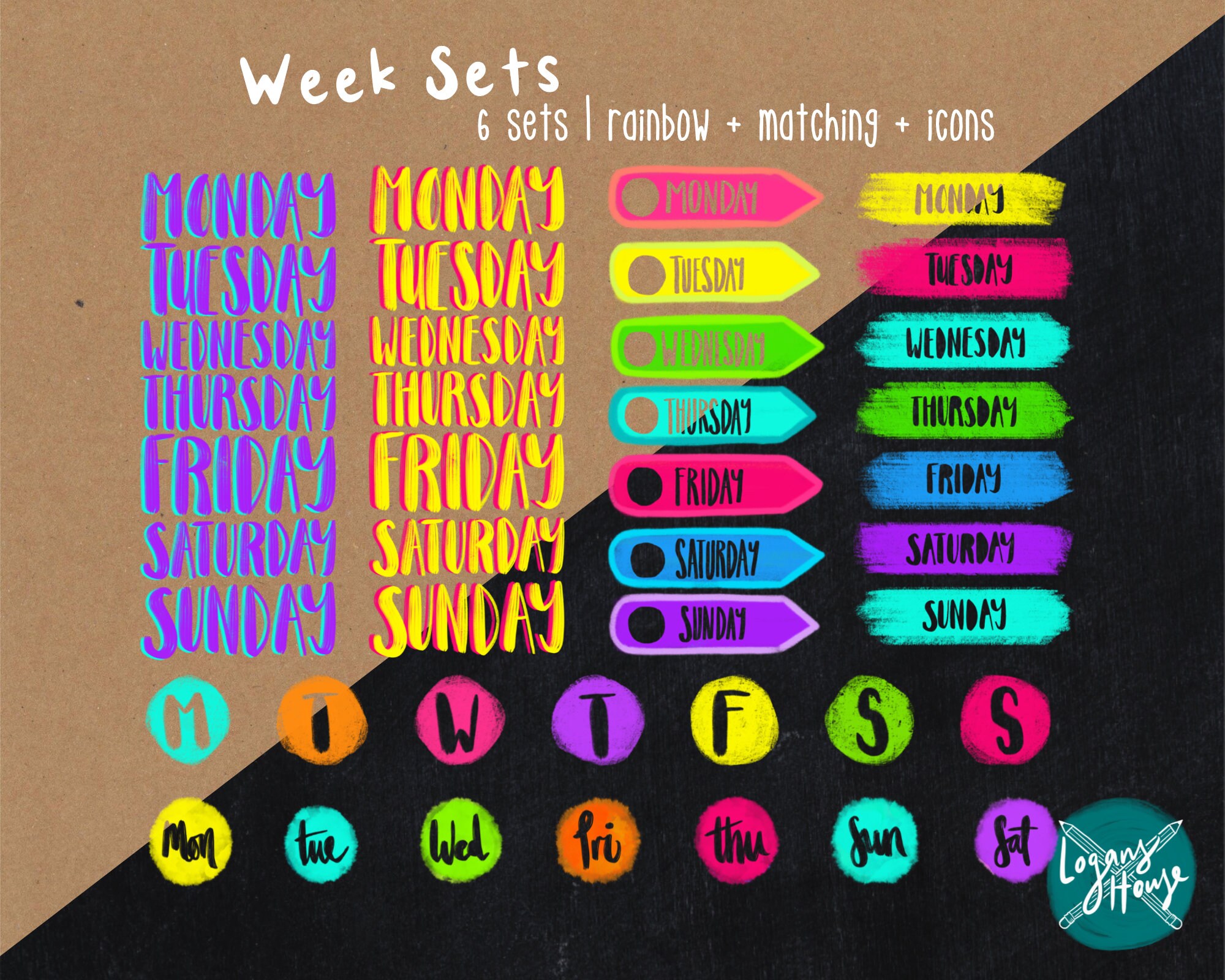 Rainbow Chalk Planner Element Set | Hand Drawn Printable Stickers | for ...