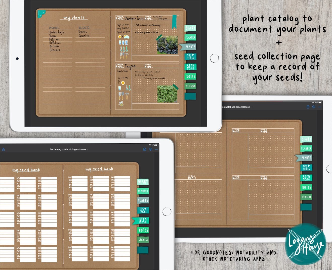 Digital Garden & Plant Planner Journal | Sticker Set | 8 Tab Notebook ...