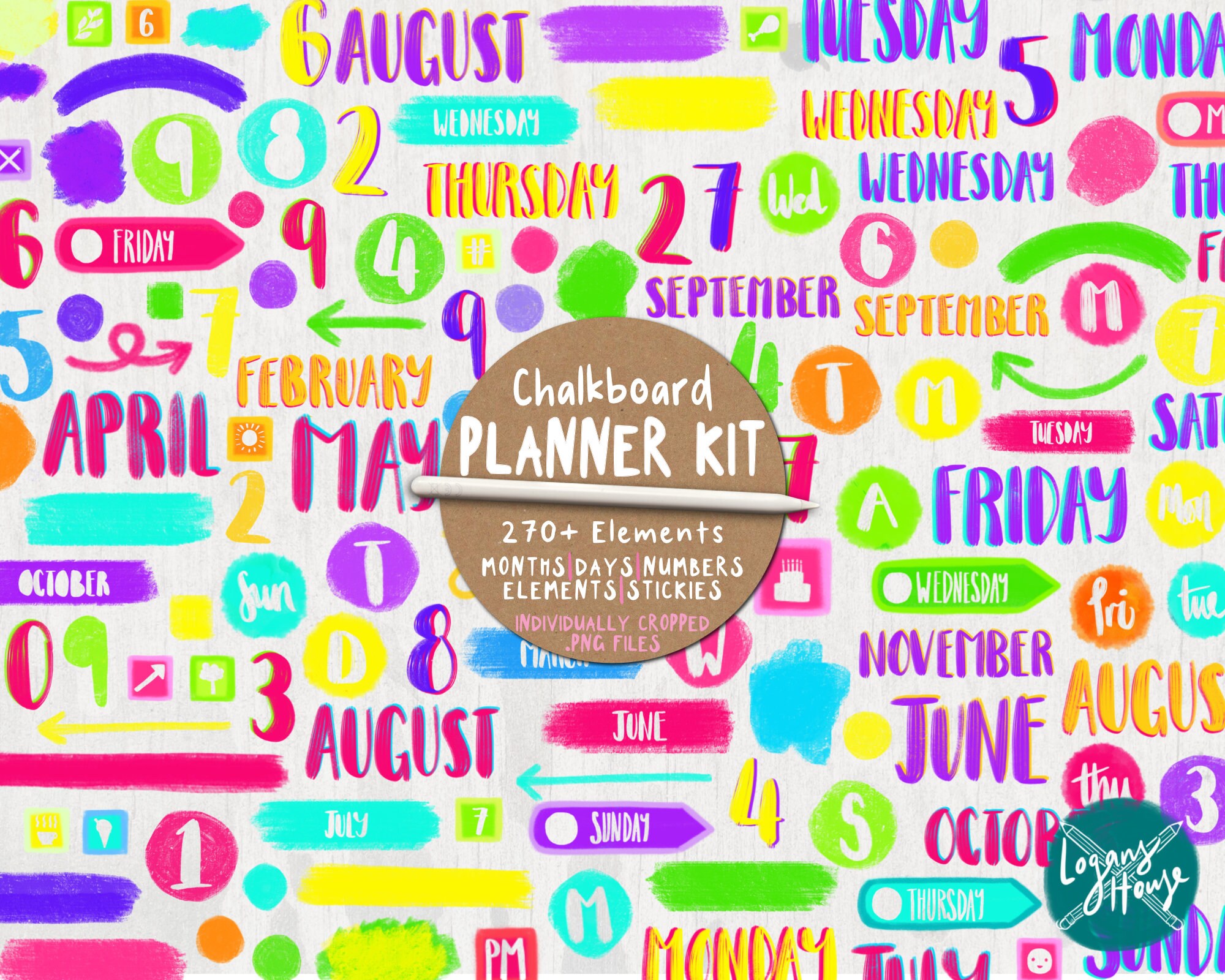 Rainbow Chalk Planner Element Set | Hand Drawn Printable Stickers | for ...