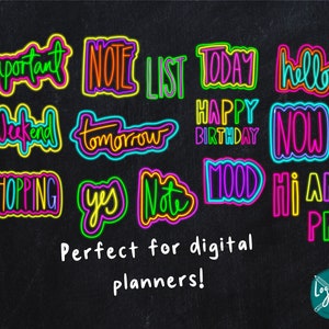 Neon Rainbow Planner Sticker Set | Hand Drawn Printable Stickers | for ...