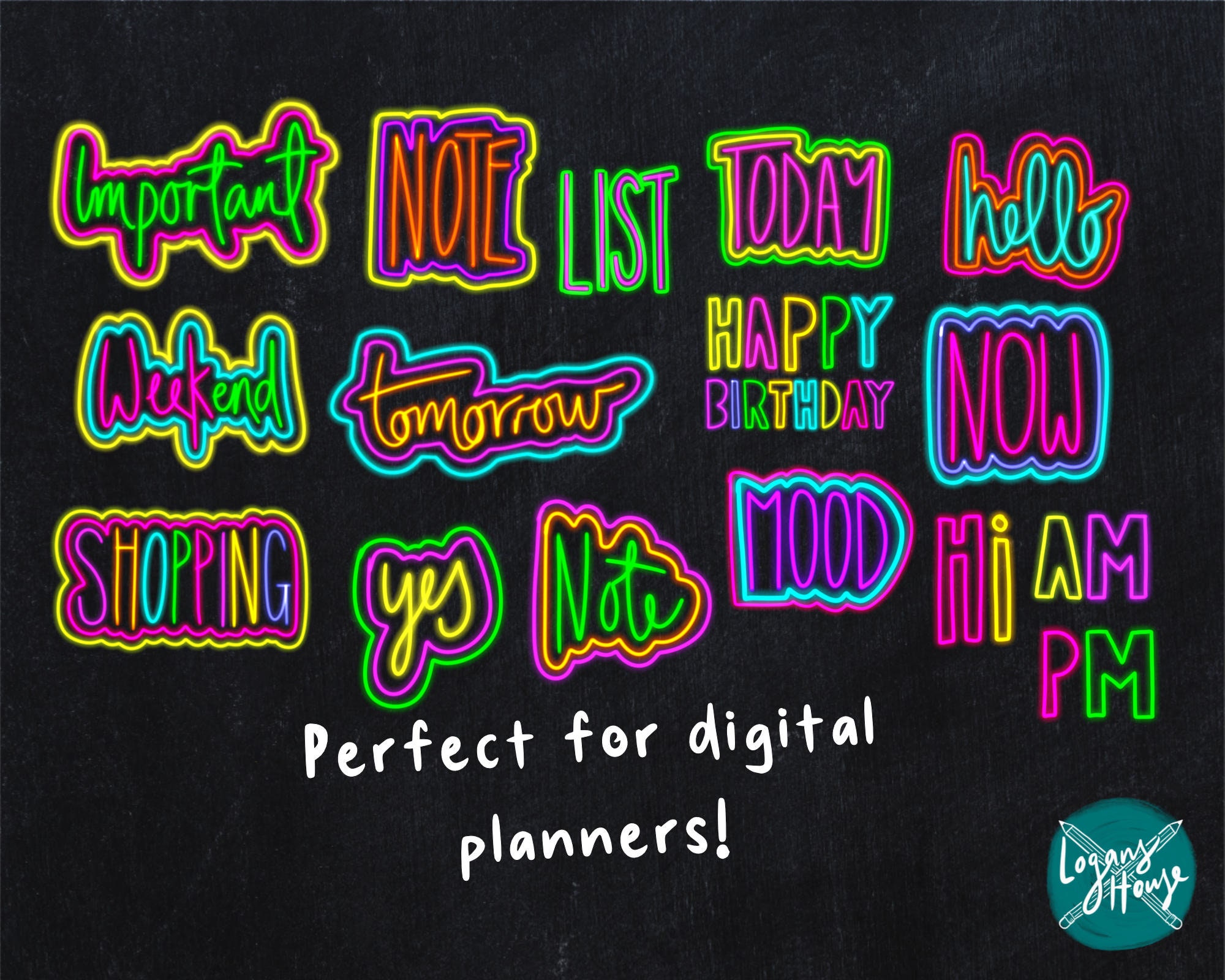 Neon Rainbow Planner Sticker Set | Hand Drawn Printable Stickers | for ...