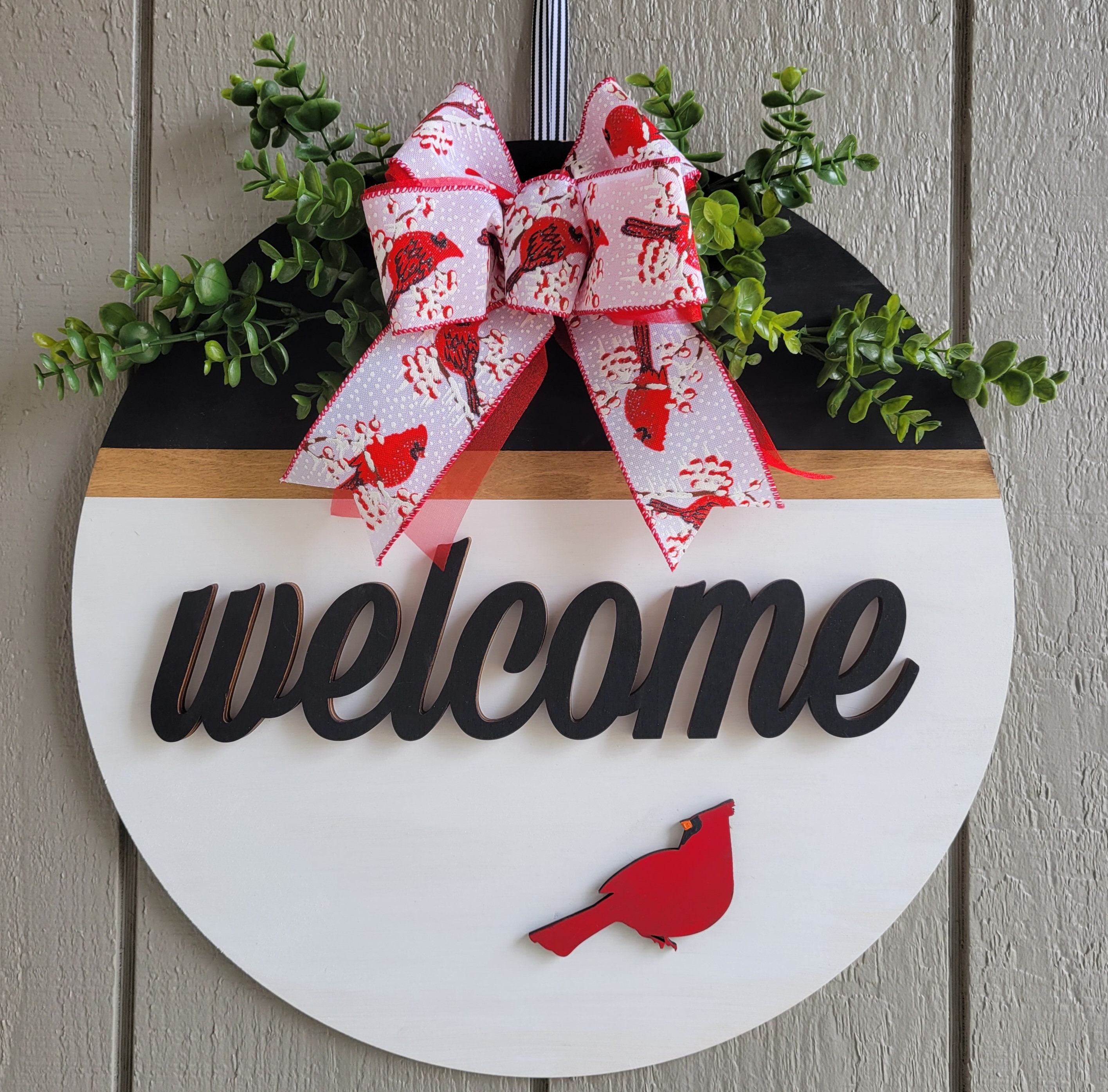 Red Cardinal Bird Front Door Sign Welcome Year Round Wreath Wreath ...